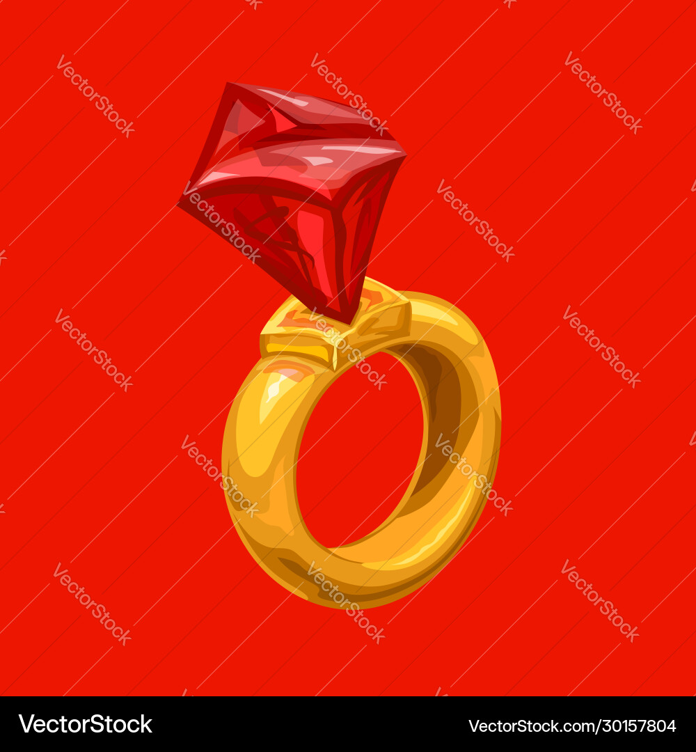 Cartoon gold ring on red Royalty Free Vector Image
