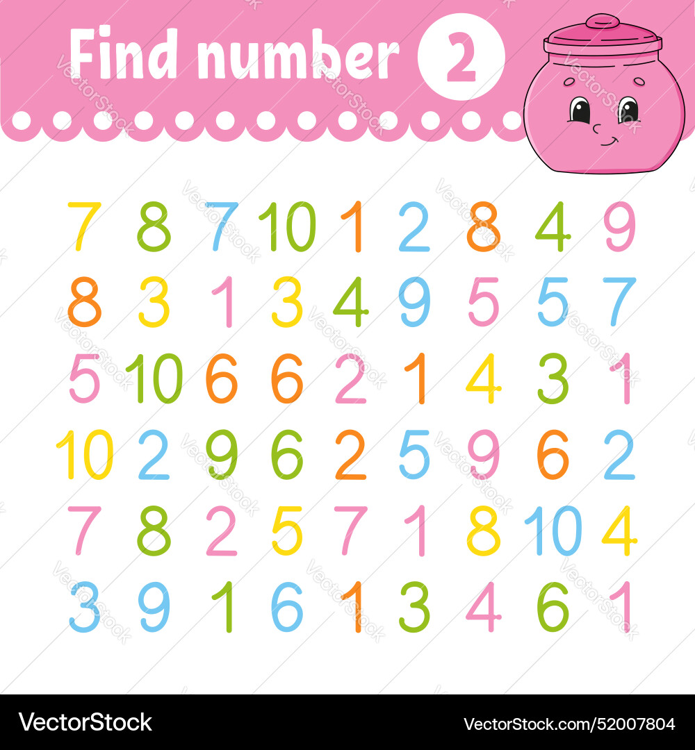 Find number education developing worksheet Vector Image