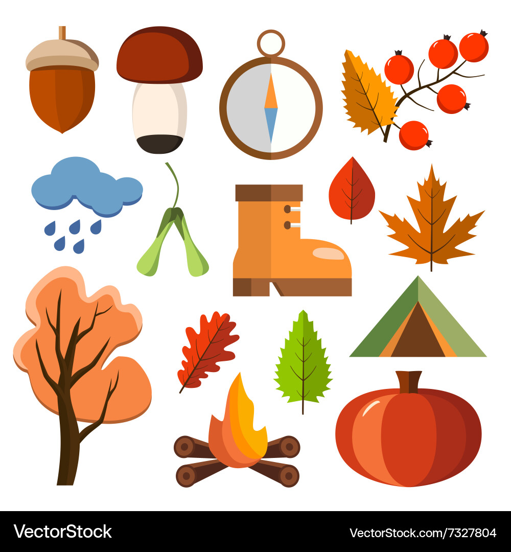 Flat forest icon set autumn icons Royalty Free Vector Image