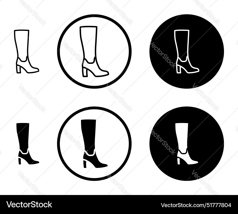 Heeled boot icon set black filled and outlined Vector Image