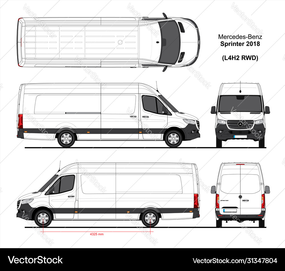 Mercedes Sprinter L4H2 Cargo Van 2018 Royalty Free Vector