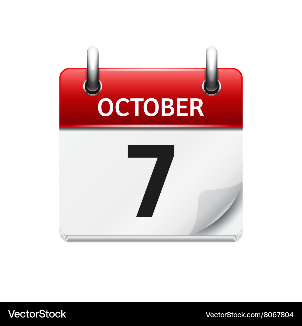 October 7 flat daily calendar icon date Royalty Free Vector