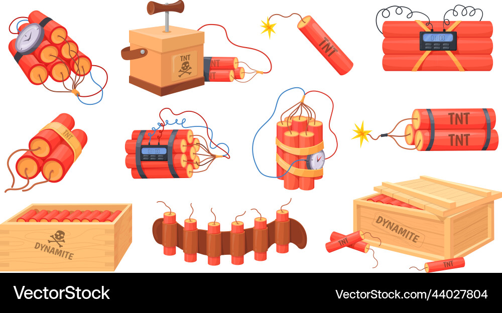 Tnt dynamite cartoon bomb with burning wick Vector Image