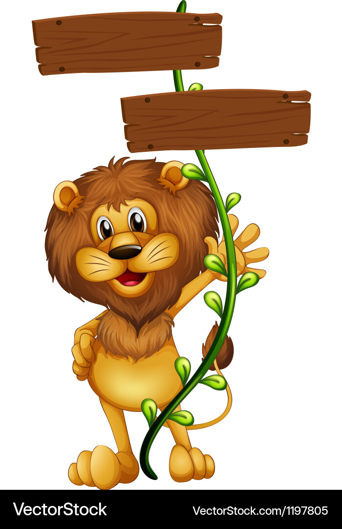 A lion holding sign board Royalty Free Vector Image