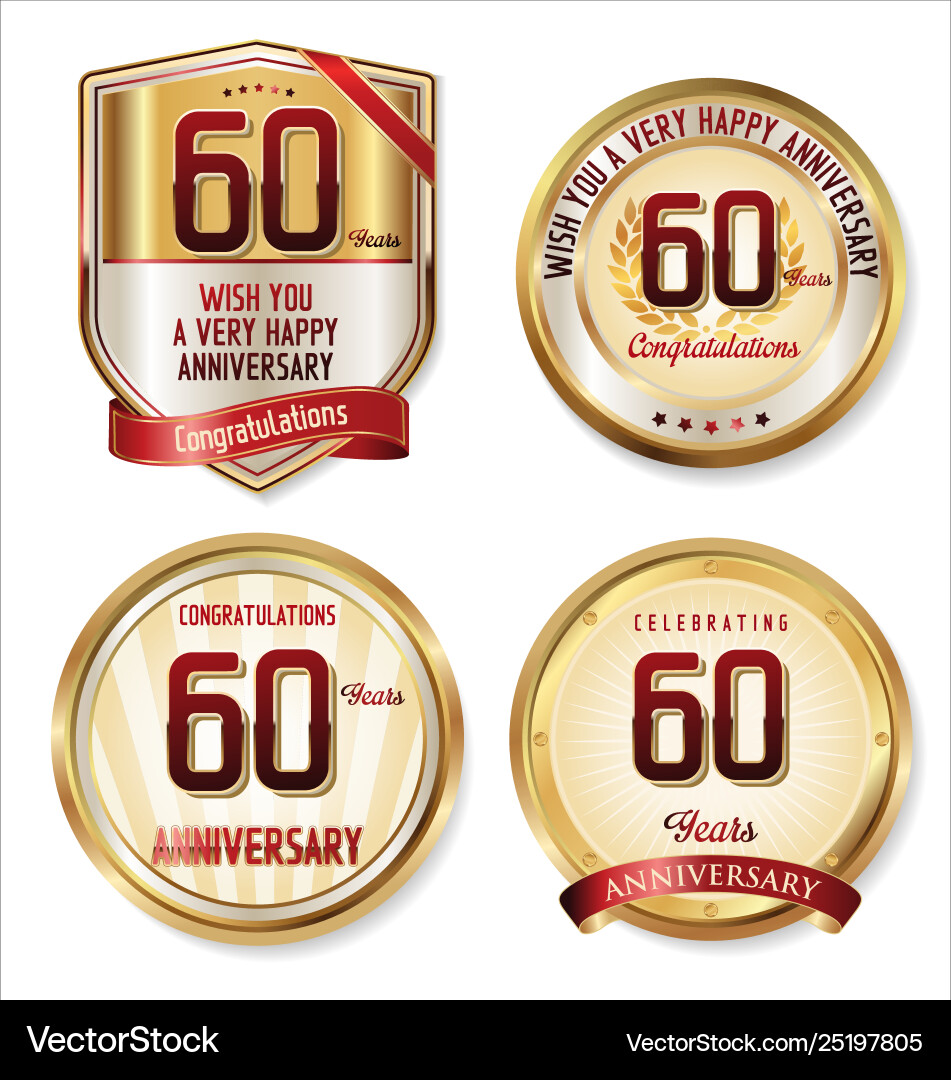 Anniversary golden labels collection 60 years Vector Image