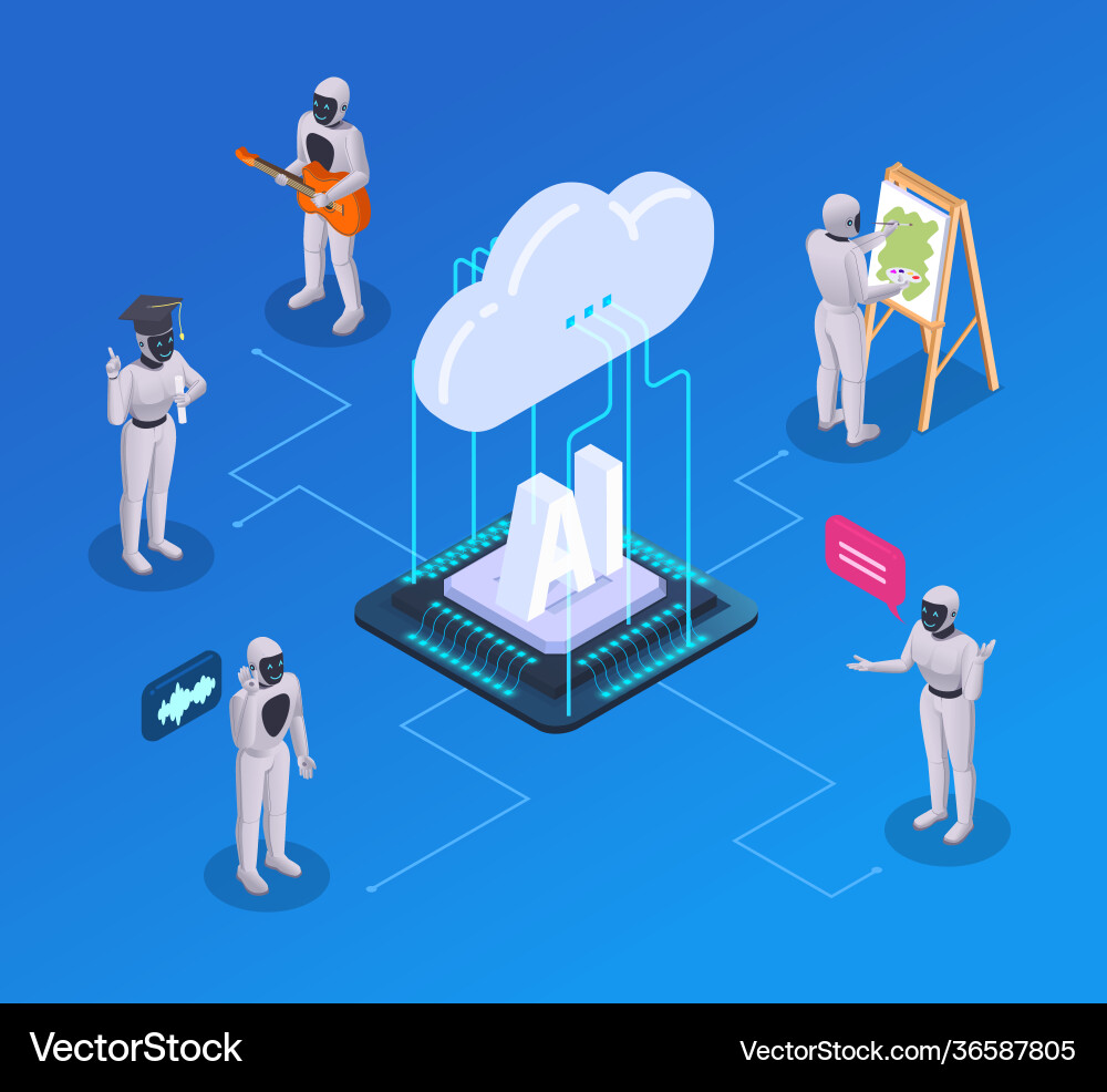 Artificial intelligence robots composition Vector Image