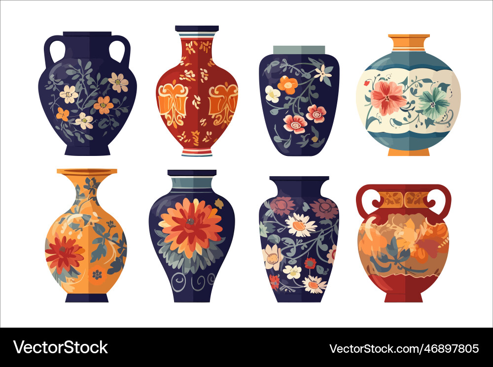 Colored pottery vases isolated on background Vector Image