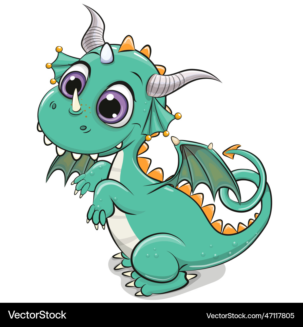 Cute Cartoon Green Dragon Royalty Free Vector Image