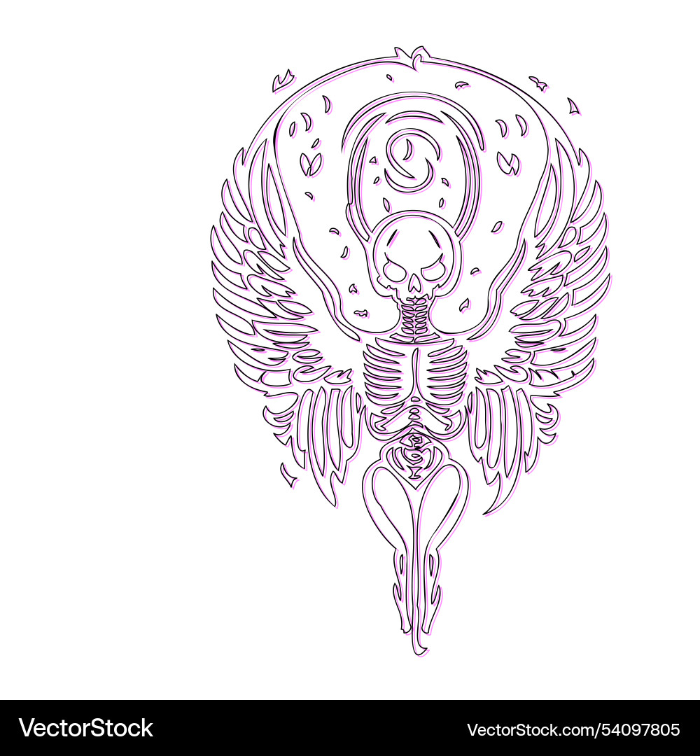 Skeleton angel outline sketch purple Royalty Free Vector