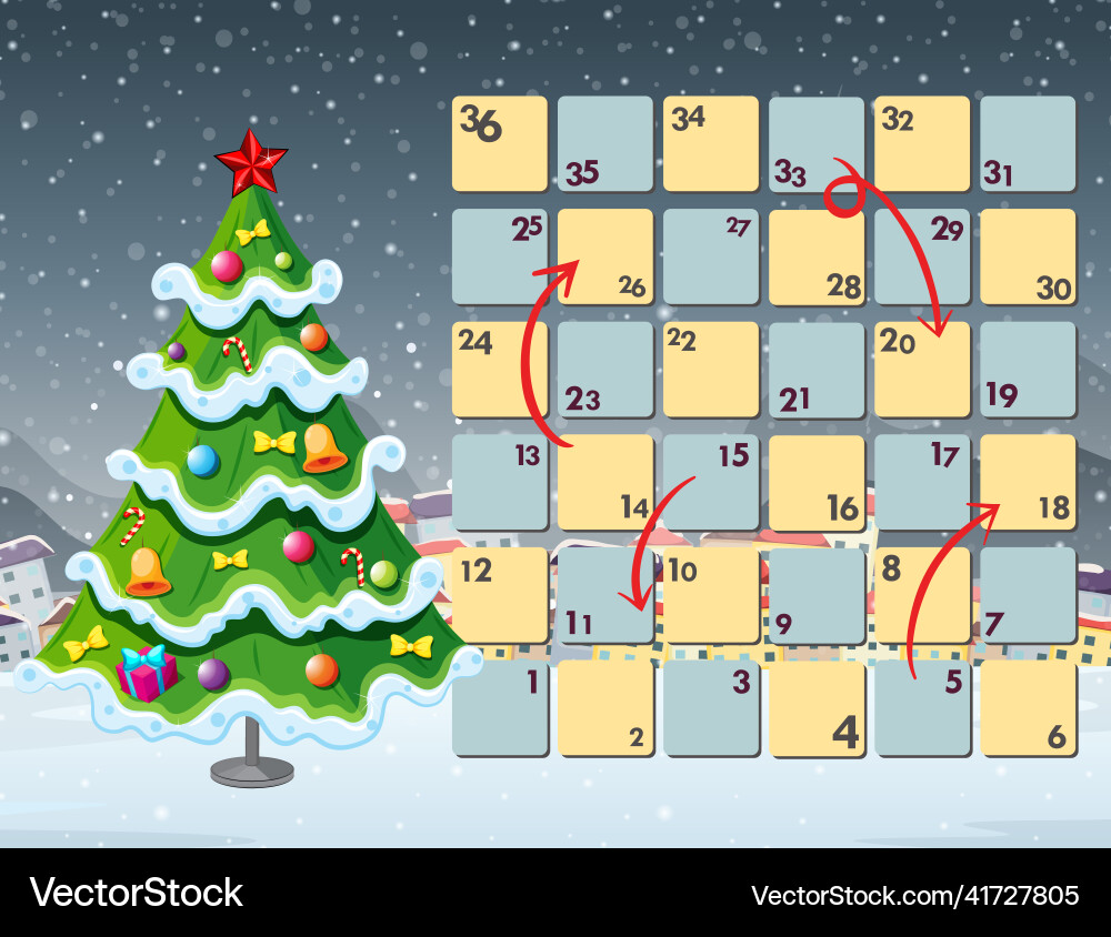 Snake and ladders game template with christmas Vector Image
