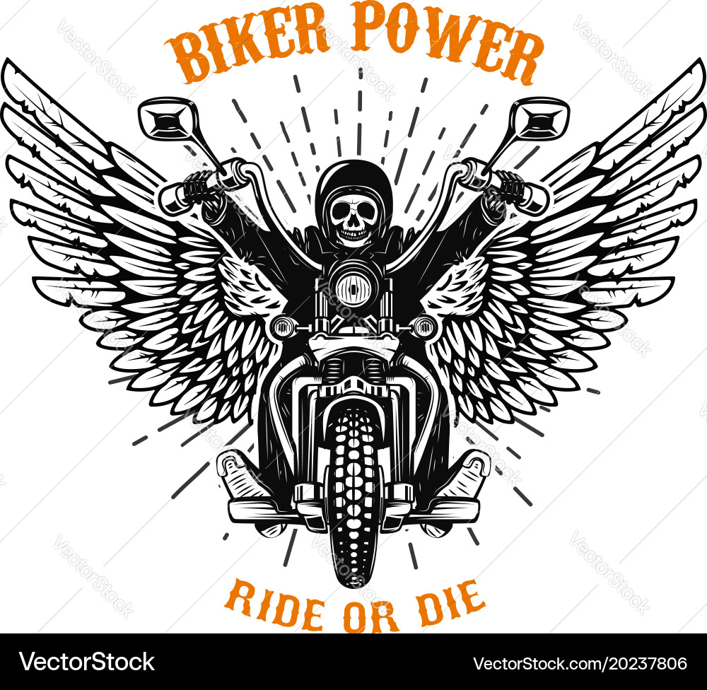 Biker-Power-Fahren oder sterben menschliche Schädel auf Flügel