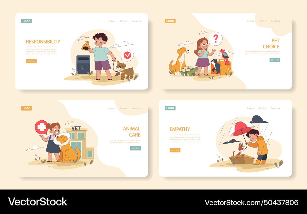 Children and pets web or landing set exploring Vector Image