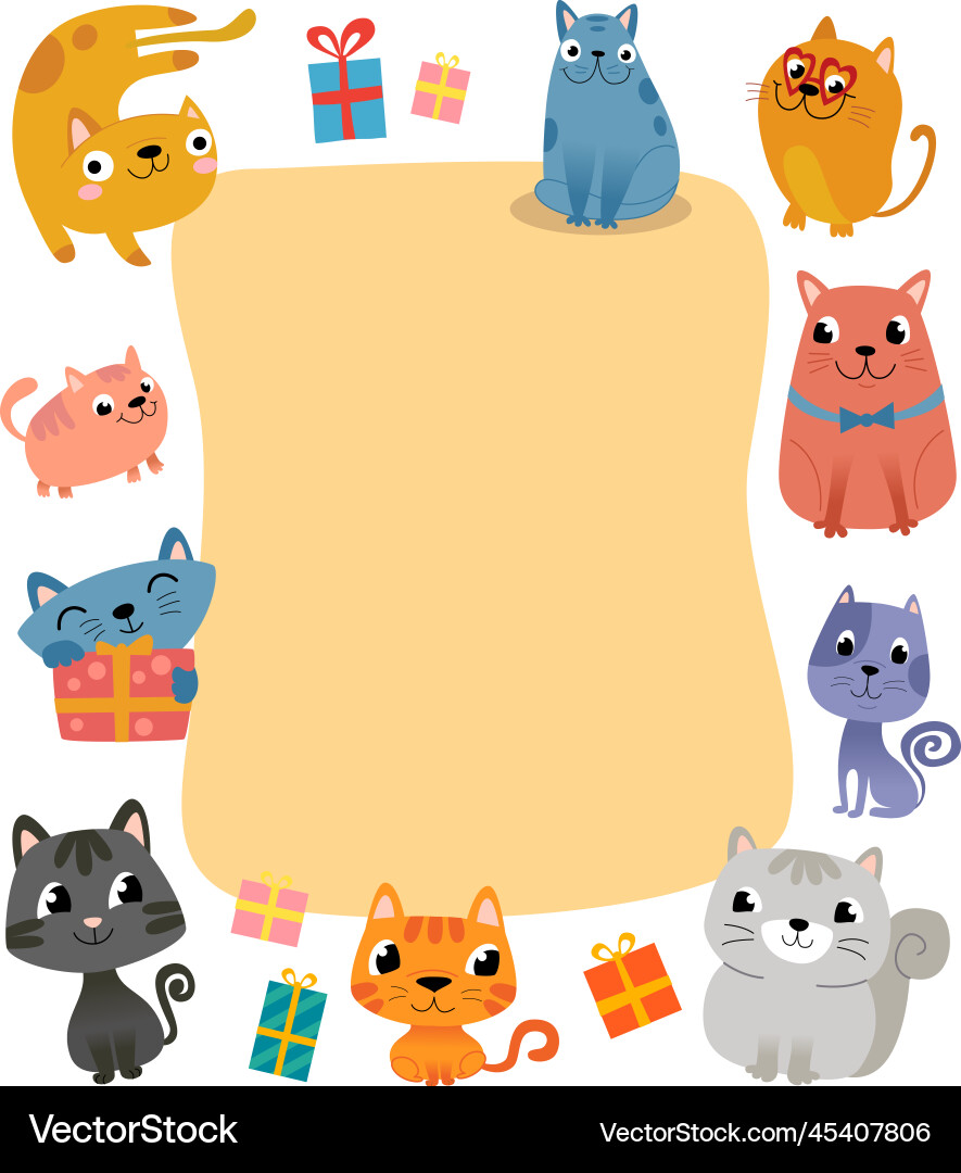 Cute Cartoon Cat Party Frame Royalty Free Vector Image