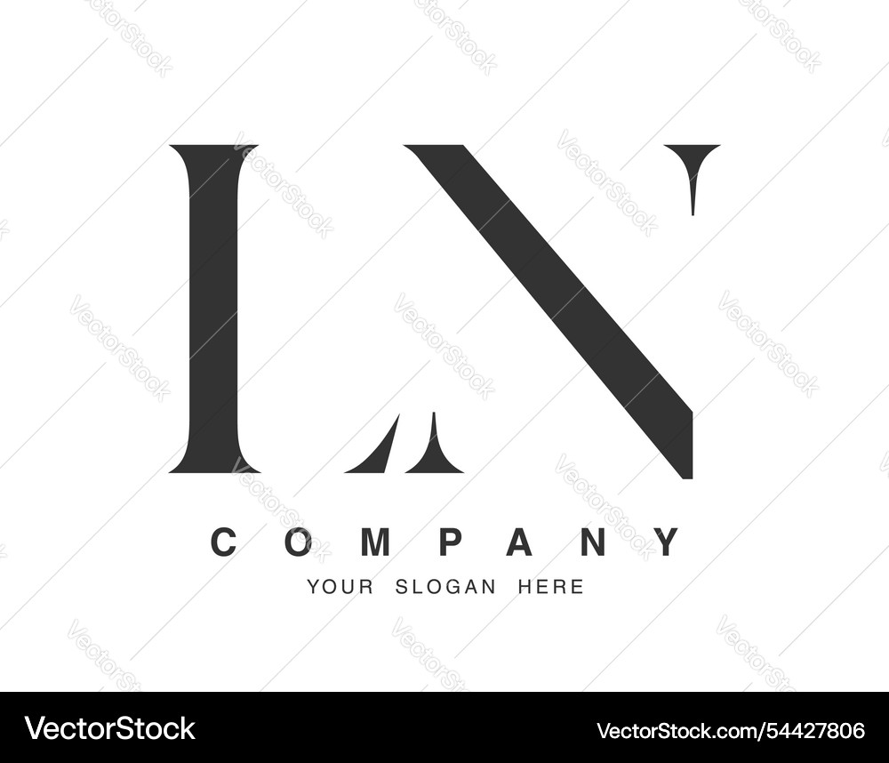 Ln logo design initial letter l and n serif font Vector Image