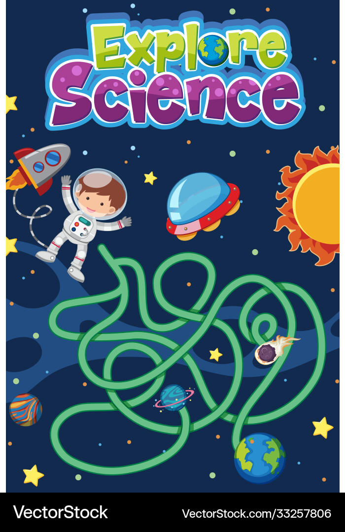 Maze game for kids with explore science logo Vector Image
