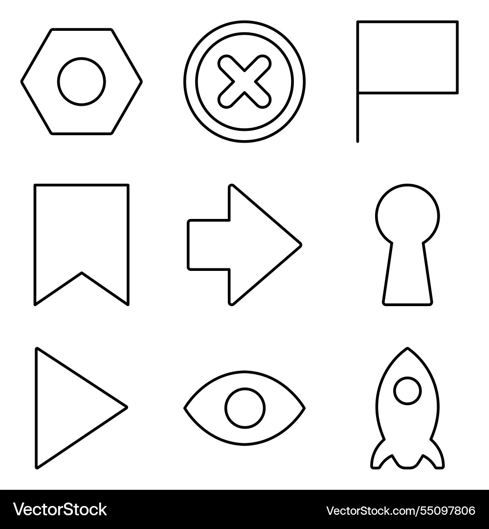 Simple shapes outline flat icon set isolated Vector Image