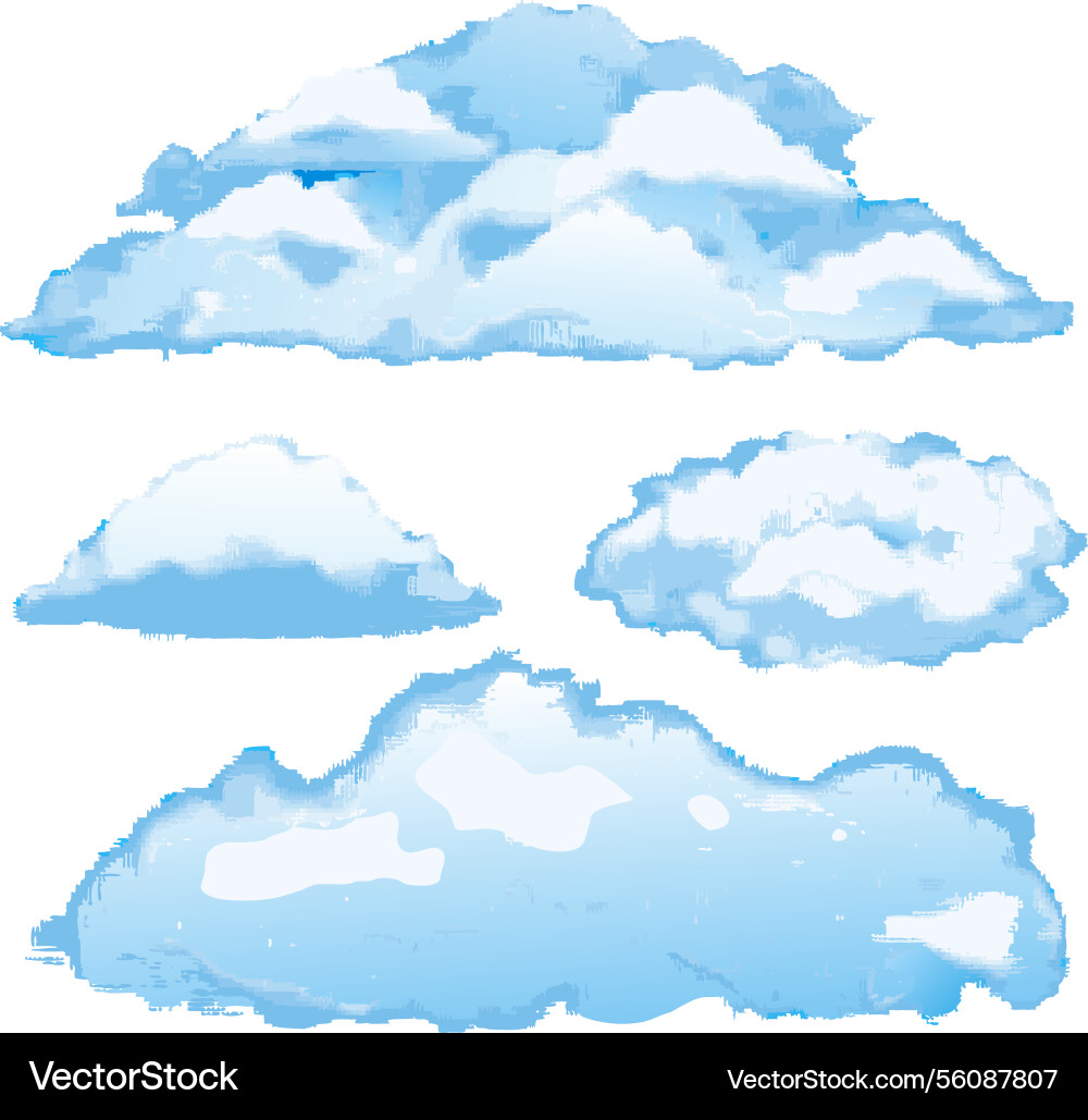Collection of four light blue fluffy clouds Vector Image