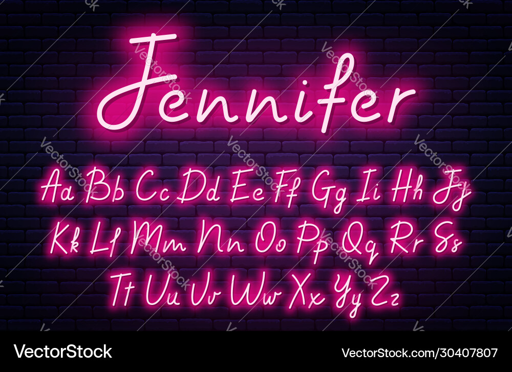 Glowing neon script alphabet font Royalty Free Vector Image