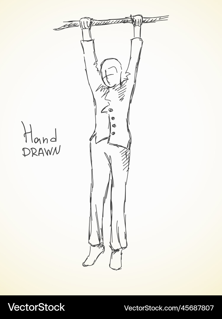 Hand drawn sketch of man hanging on tree Vector Image