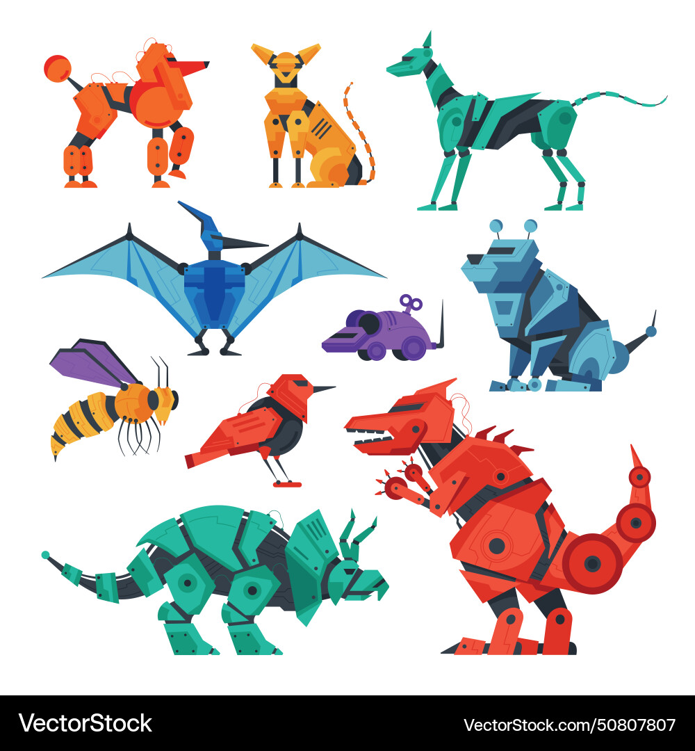 Robot toy animals collection Royalty Free Vector Image