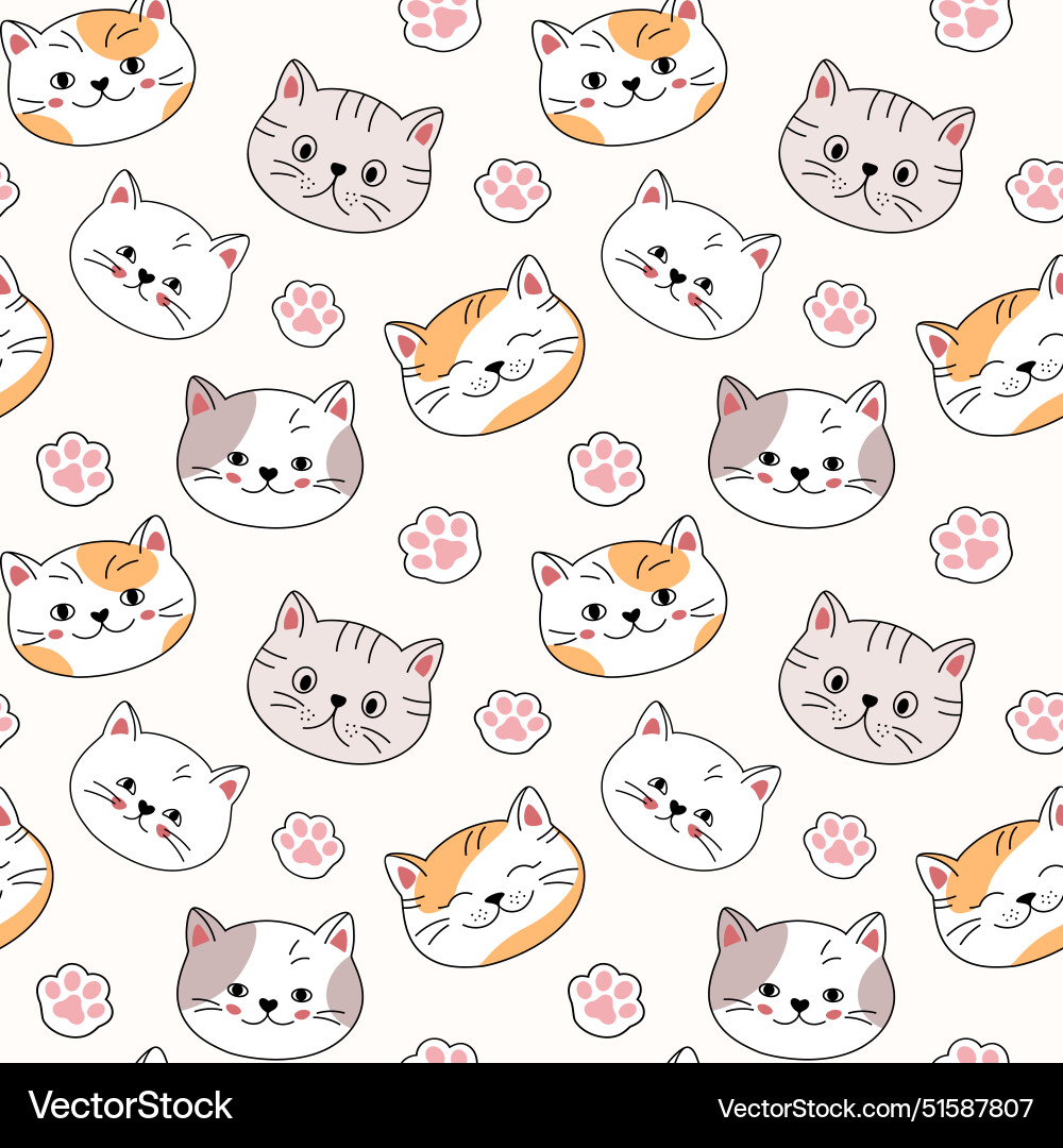 Seamless pattern of cartoon cat faces Royalty Free Vector