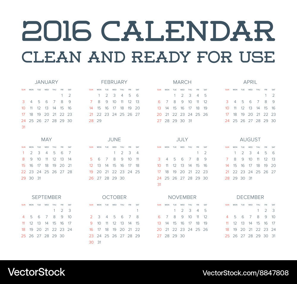 2016 calendar abstract week starts from sunday Vector Image