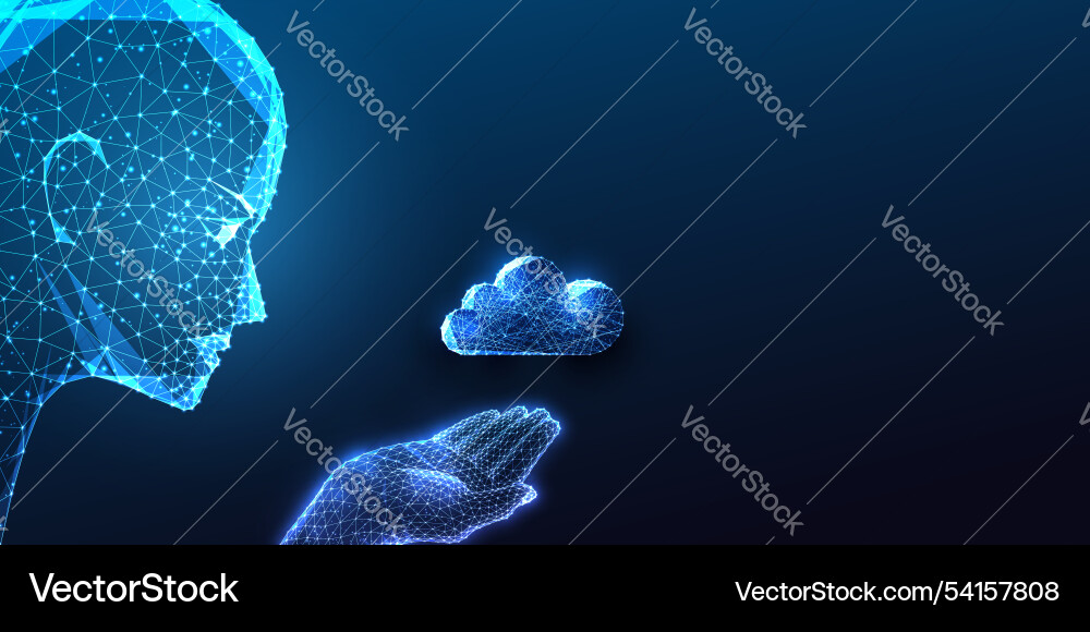 Ai in cloud computing concept with robotic head Vector Image