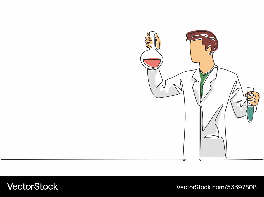 Continuous one line drawing male scientist Vector Image
