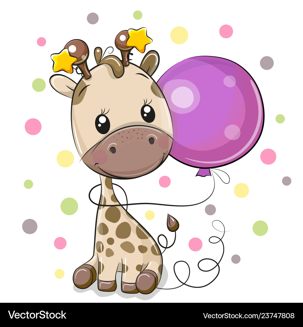 Cute cartoon giraffe with balloon Royalty Free Vector Image
