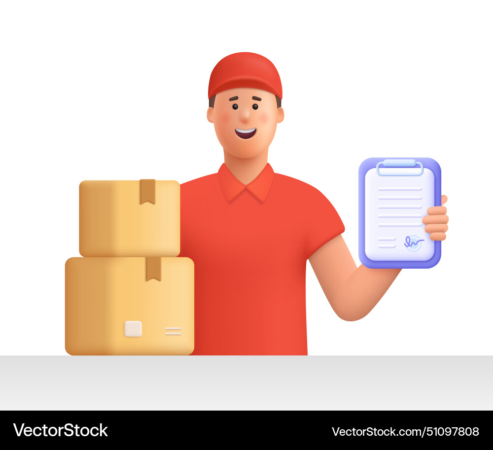 Delivery courier man in red uniform Royalty Free Vector