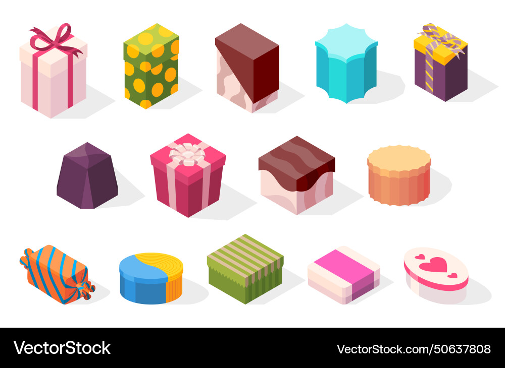 Gift boxes icon set pastel colors wrapping Vector Image