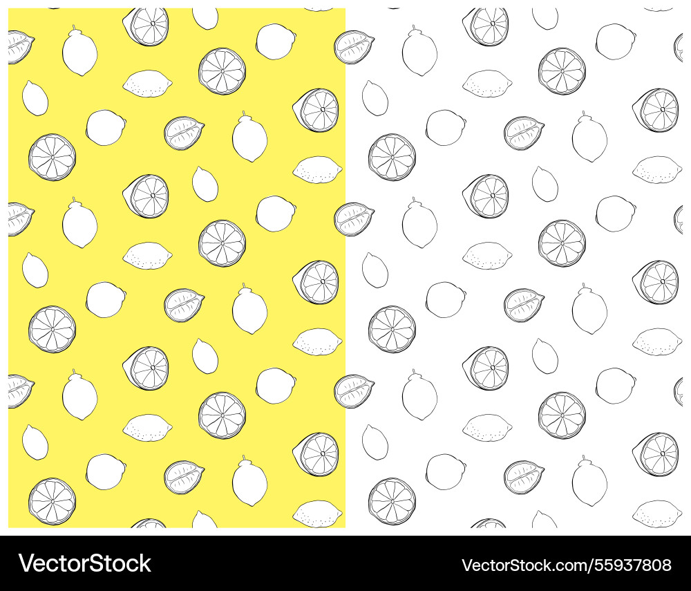 Lemons whole and cut seamless pattern black Vector Image