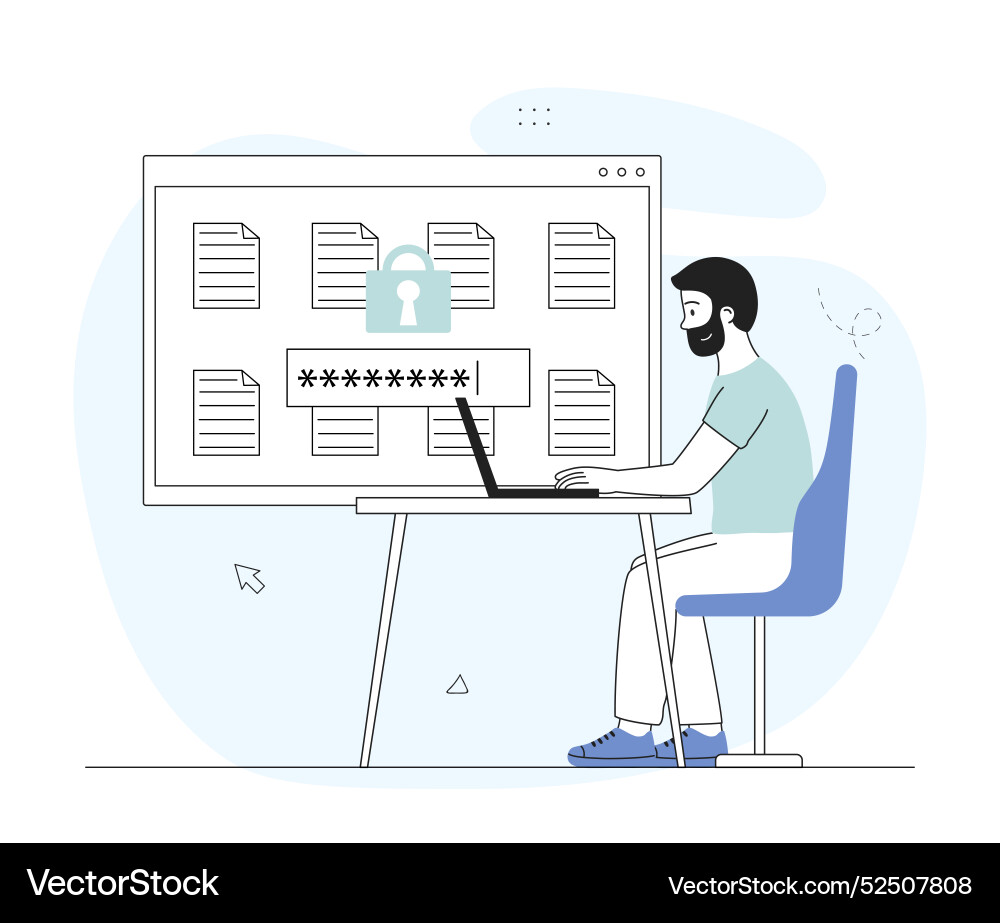 Man Enters Password Young Guy At Computer Enters Vector Image