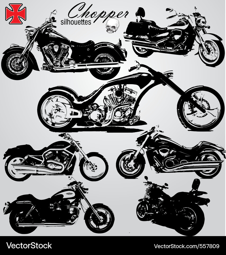 Chopper motorcycles silhouettes Royalty Free Vector Image