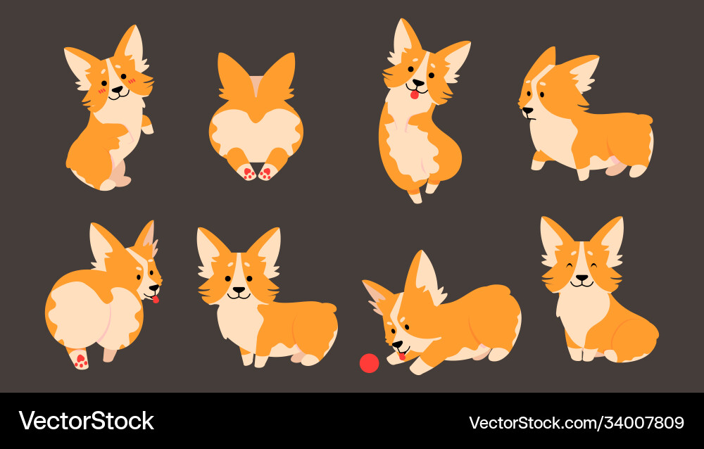 Cute Corgi Puppies Stickers Royalty Free Vector Image