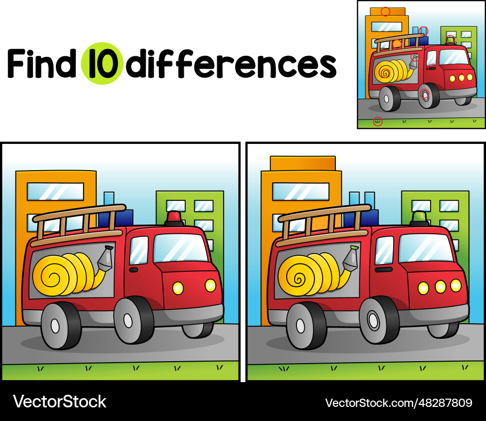 Fire truck vehicle find the differences Royalty Free Vector