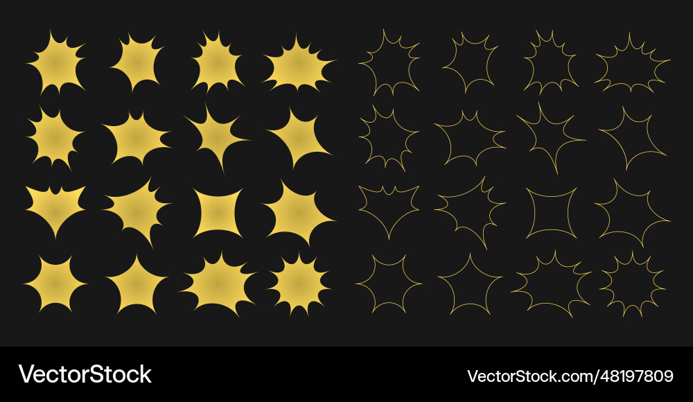 Golden like plain and out line random shapes set Vector Image