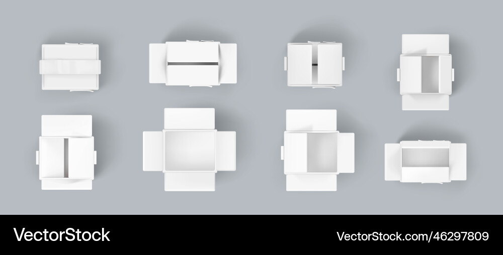 Realistic set of white cardboard boxes Royalty Free Vector