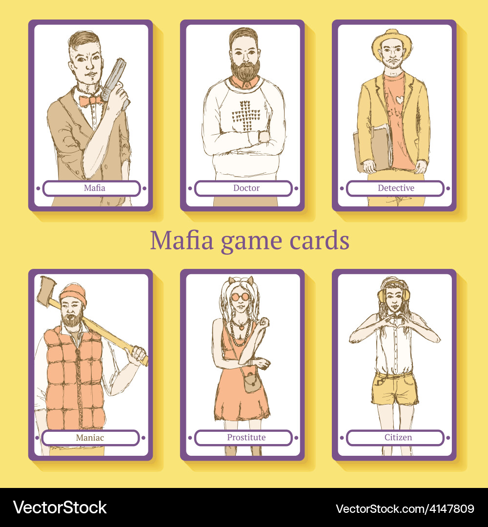 Sketch mafia cards in vintage style Royalty Free Vector