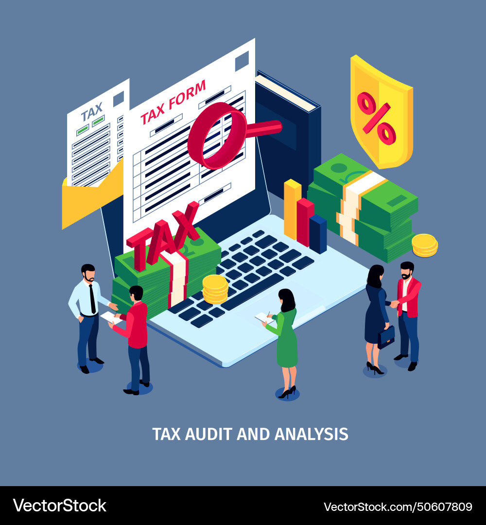 Tax accounting isometric background Royalty Free Vector