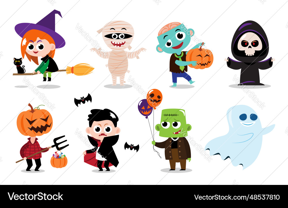 Cute Halloween Cartoon Characters Royalty Free Vector Image