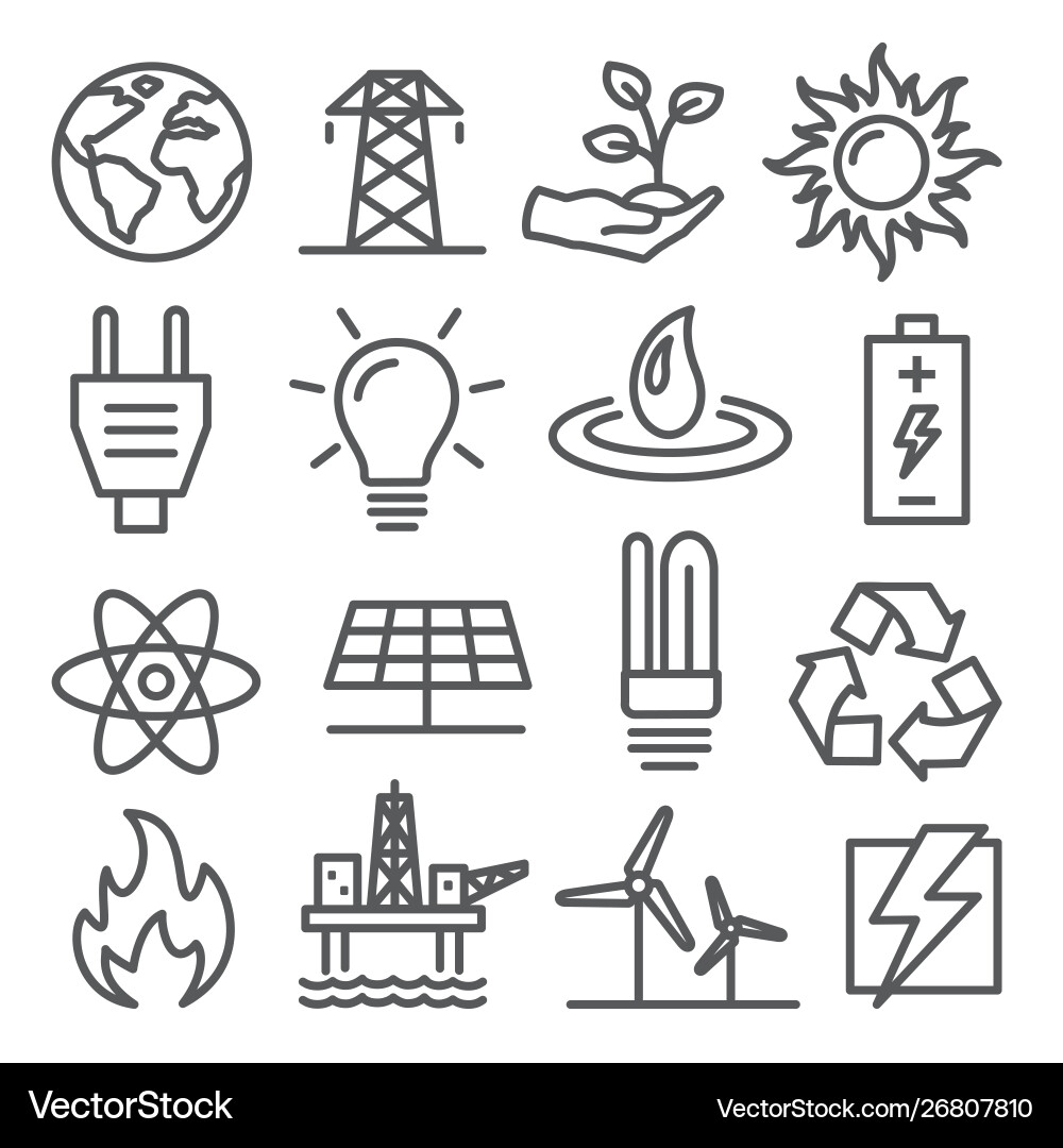 Energy line icons set on white background Vector Image