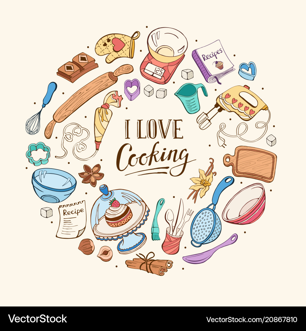 Hand-Drawn Kitchen Utensils Poster Royalty Free Vector Image