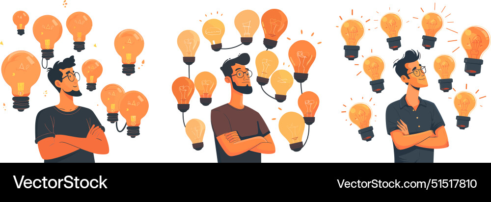 Ideas gathering cartoon concepts beard man Vector Image