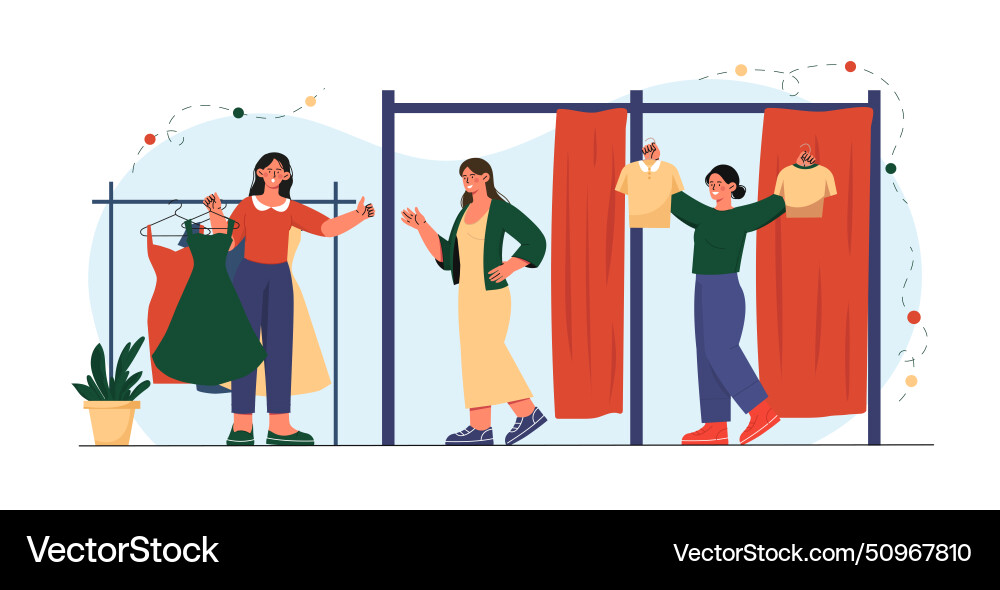 Women at fitting room Royalty Free Vector Image