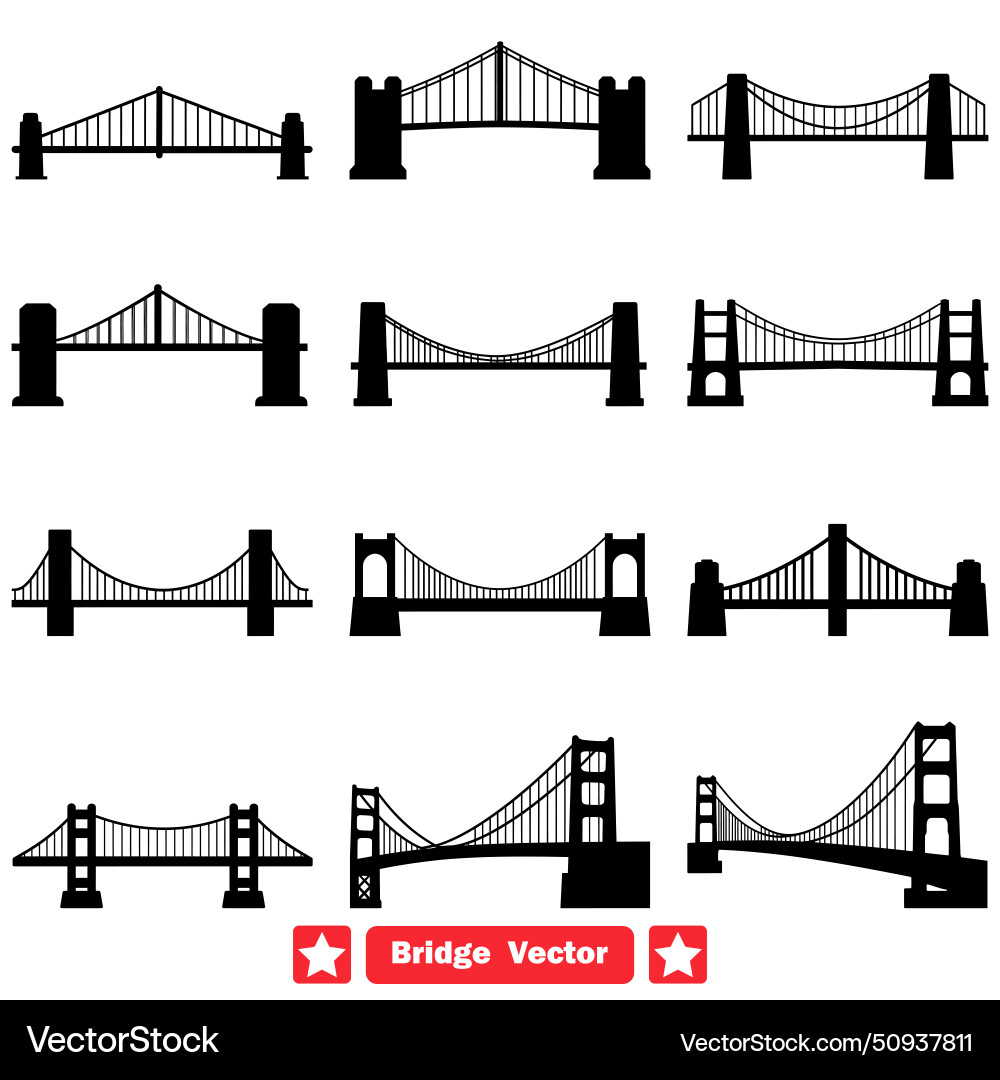 Architectural links dynamic bridge silhouettes Vector Image