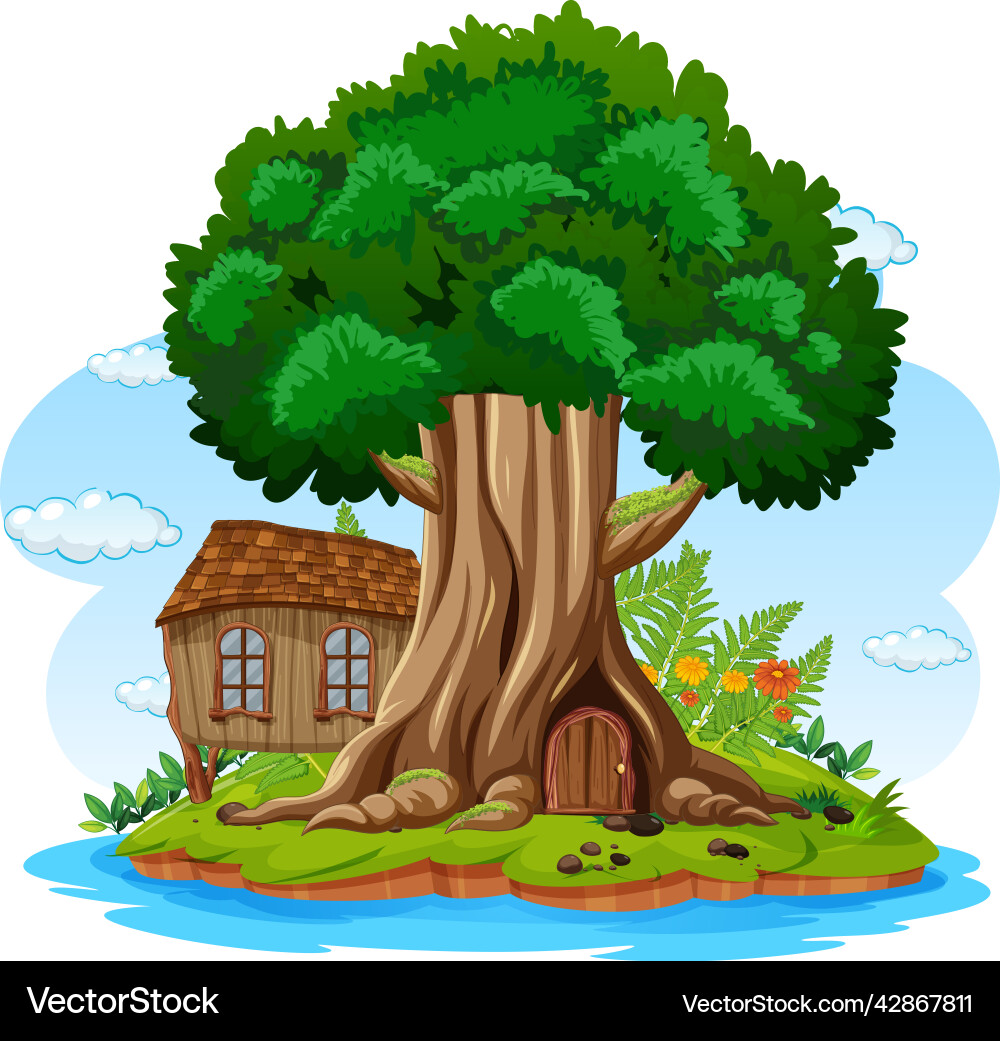 Big tree isolated cartoon Royalty Free Vector Image