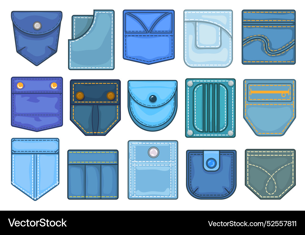 Denim patch pocket jeans clothes elements Vector Image