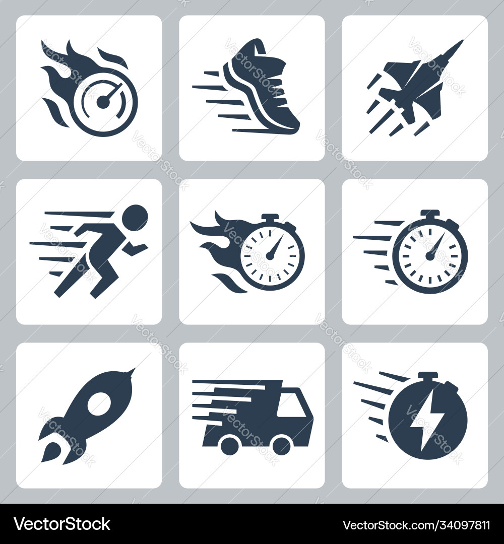 Fast speed and quickness related icon set Vector Image