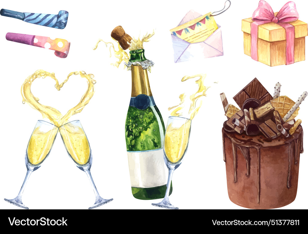 Wedding set watercolor drawing love cake Vector Image Wedding set watercolor drawing love cake Vector Image